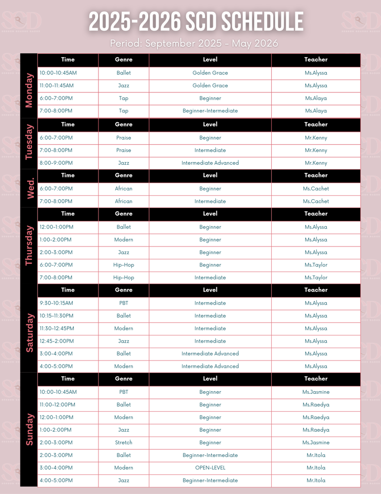 2025-2026 SCD Fall Schedule